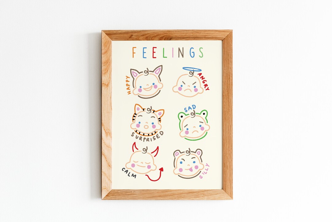 Feelings Chart, Emotions Print, Wall Art, Classroom Poster, Cute Hand ...