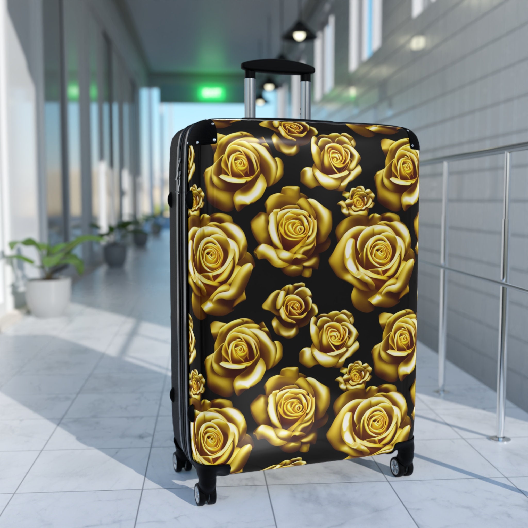 Gold Roses Travel Airport Luggage Suitcases, Cute Flowers Suitcase - Etsy