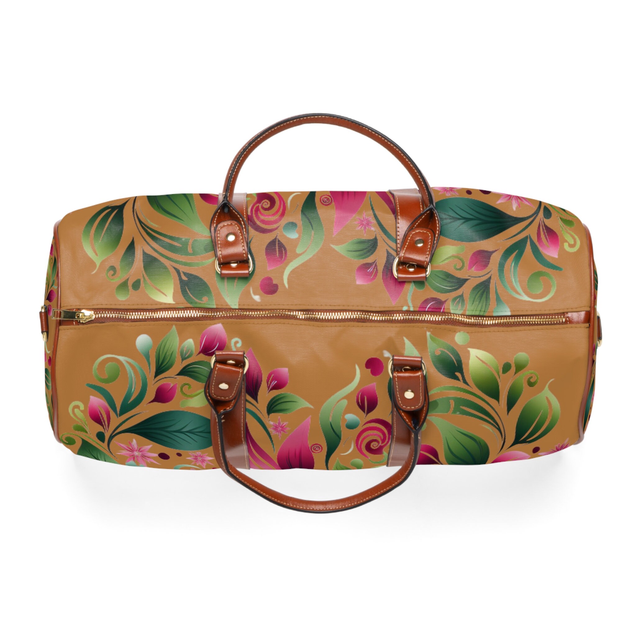 Brown Floral Weekend Trips Big Bag, Vacation Fun Leisure Waterproof ...