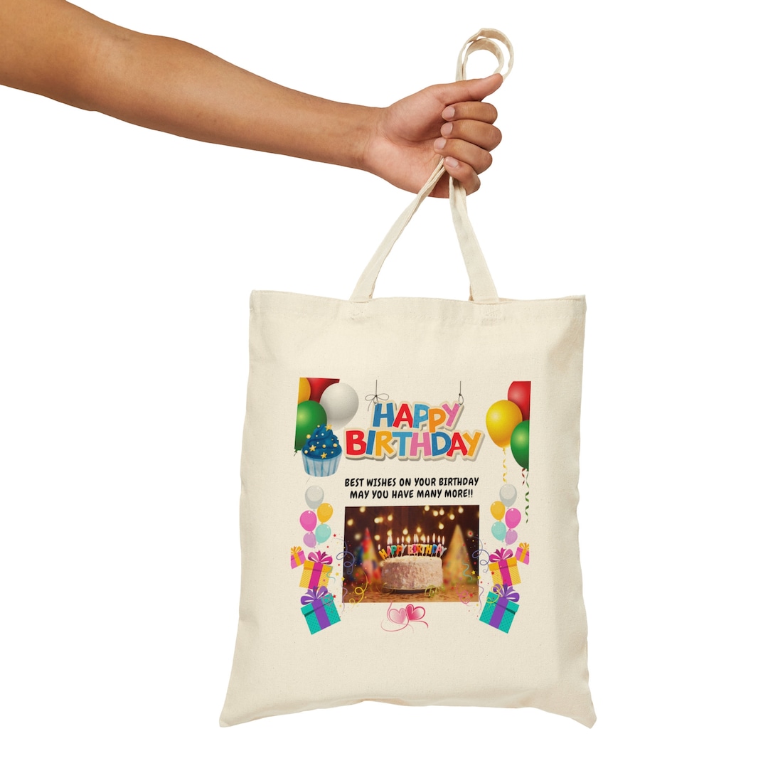 Happy Birthday Tote Bag, Happy Birthday Bag, Cotton Canvas Tote Bag - Etsy