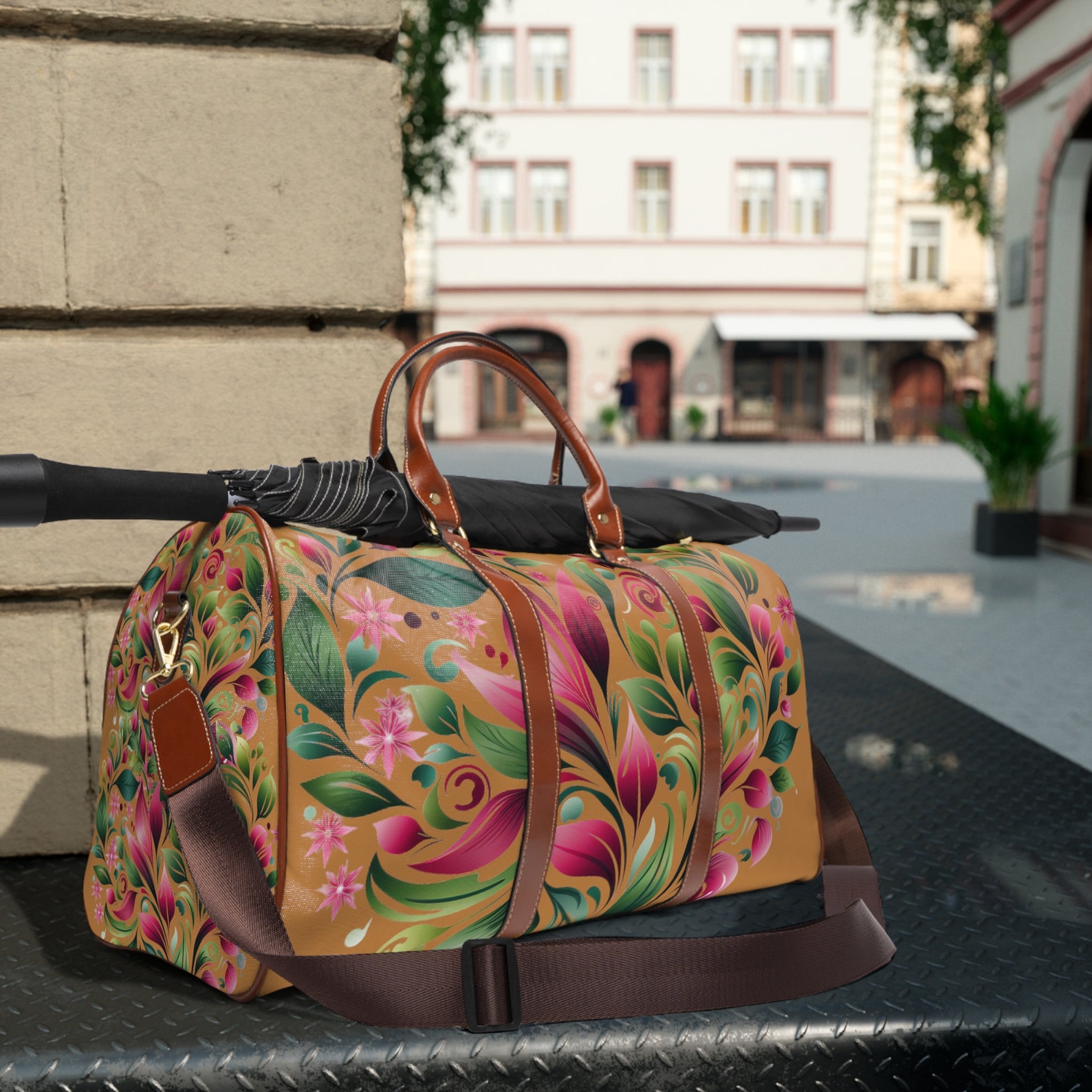 Brown Floral Weekend Trips Big Bag, Vacation Fun Leisure Waterproof ...