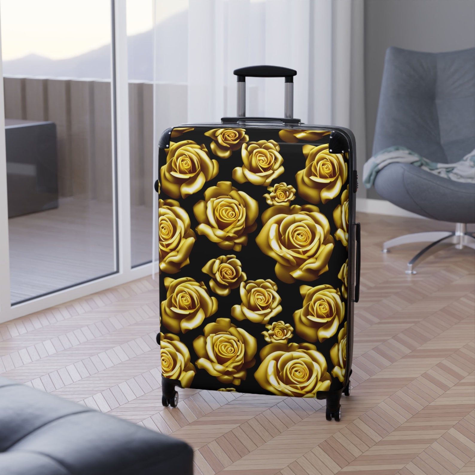 Gold Roses Travel Airport Luggage Suitcases, Cute Flowers Suitcase - Etsy