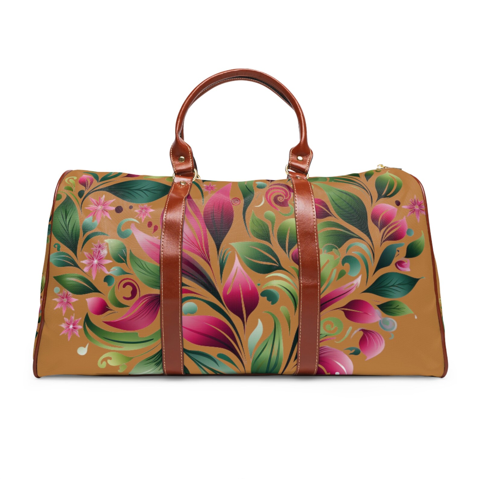 Brown Floral Weekend Trips Big Bag, Vacation Fun Leisure Waterproof ...