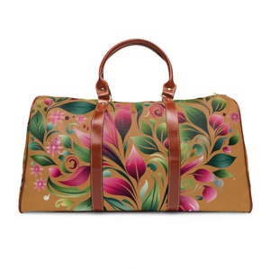 Brown Floral Weekend Trips Big Bag, Vacation Fun Leisure Waterproof ...