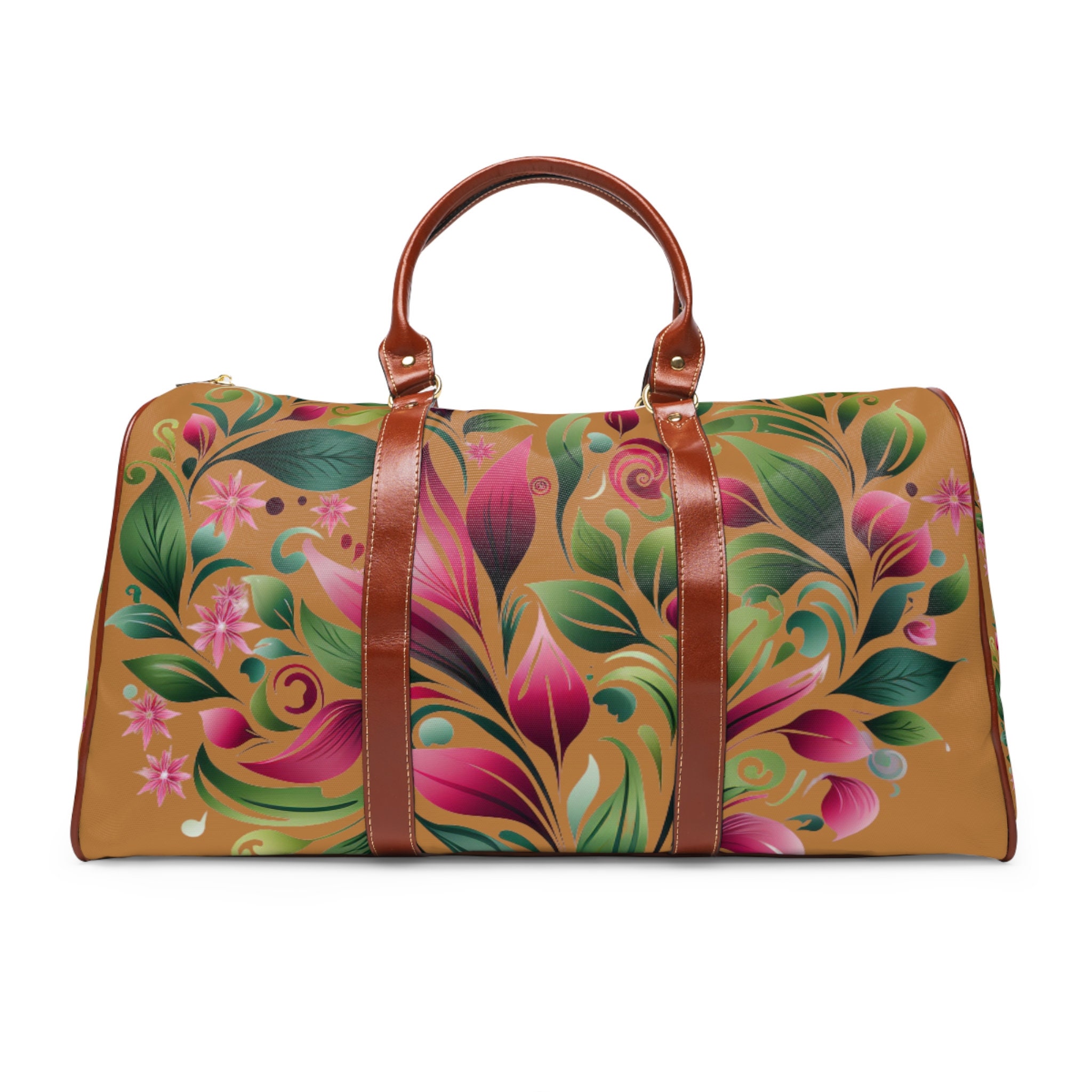 Brown Floral Weekend Trips Big Bag, Vacation Fun Leisure Waterproof ...
