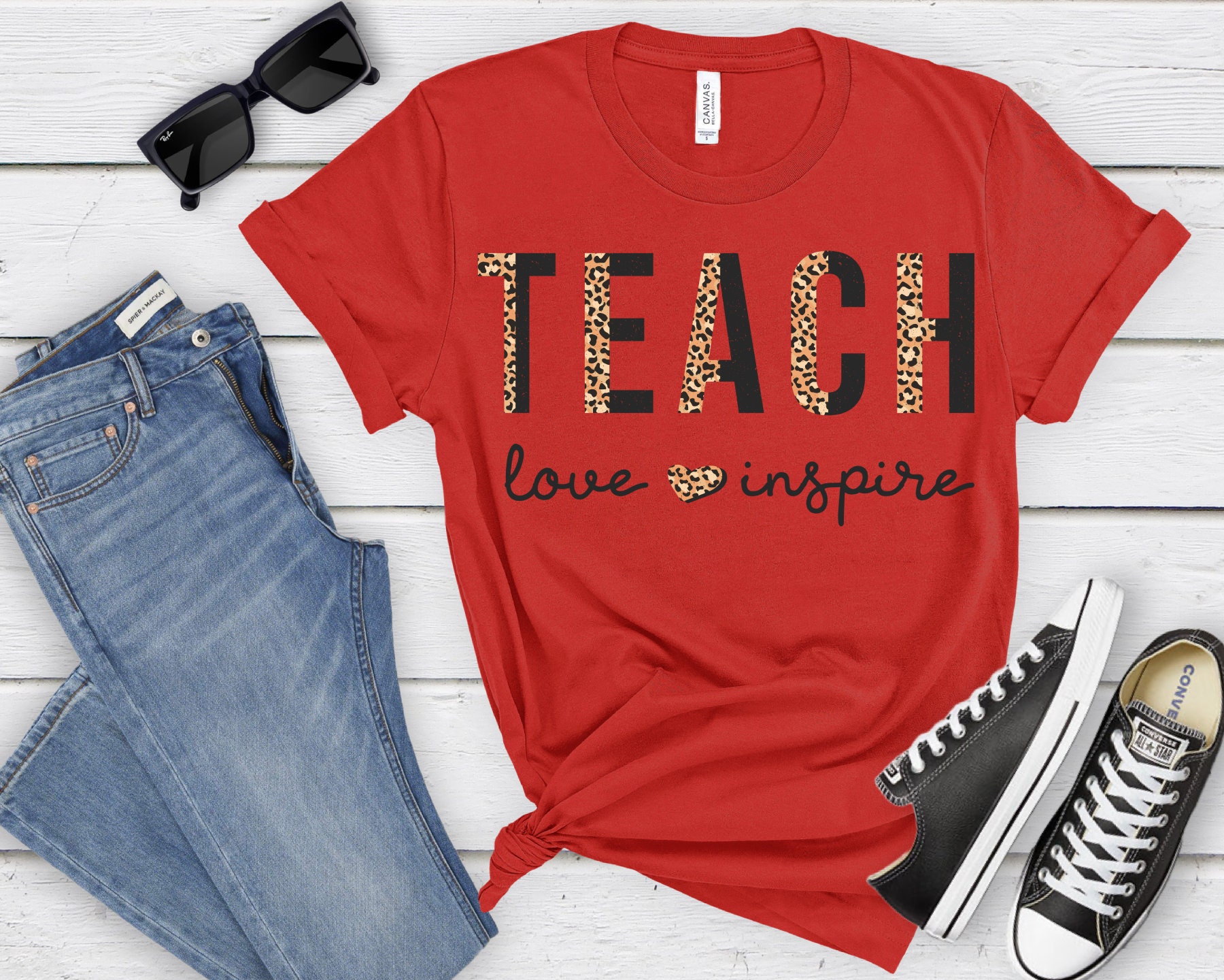Teach Love Inspire Shirt, Custom Teacher Shirt, Cheetah Print Teacher ...