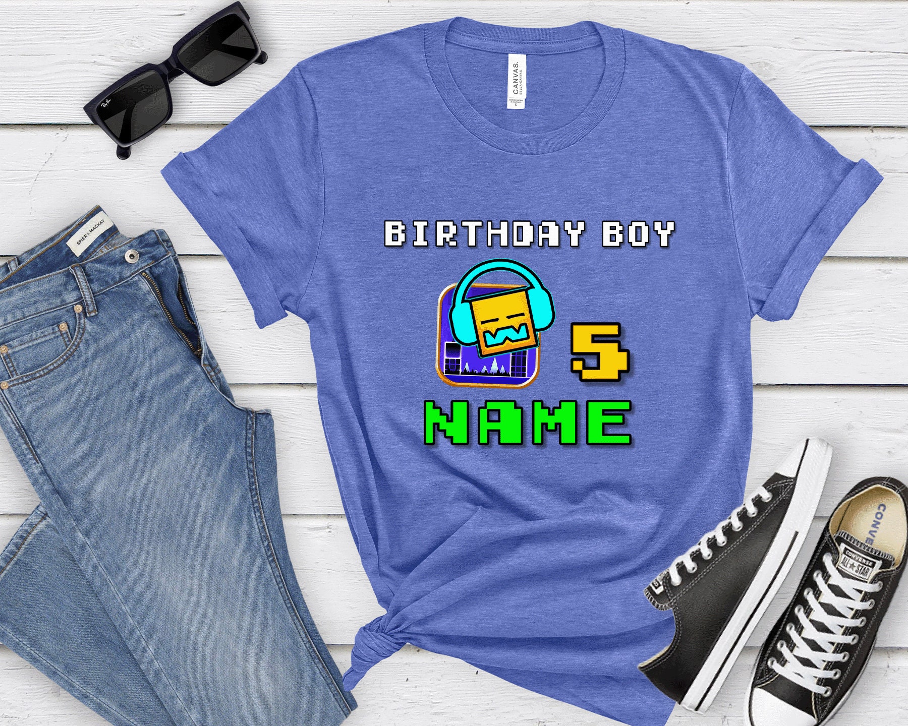 Custom Geometry Dash Birthday Shirt, Kids Video Game Bday Tshirt ...