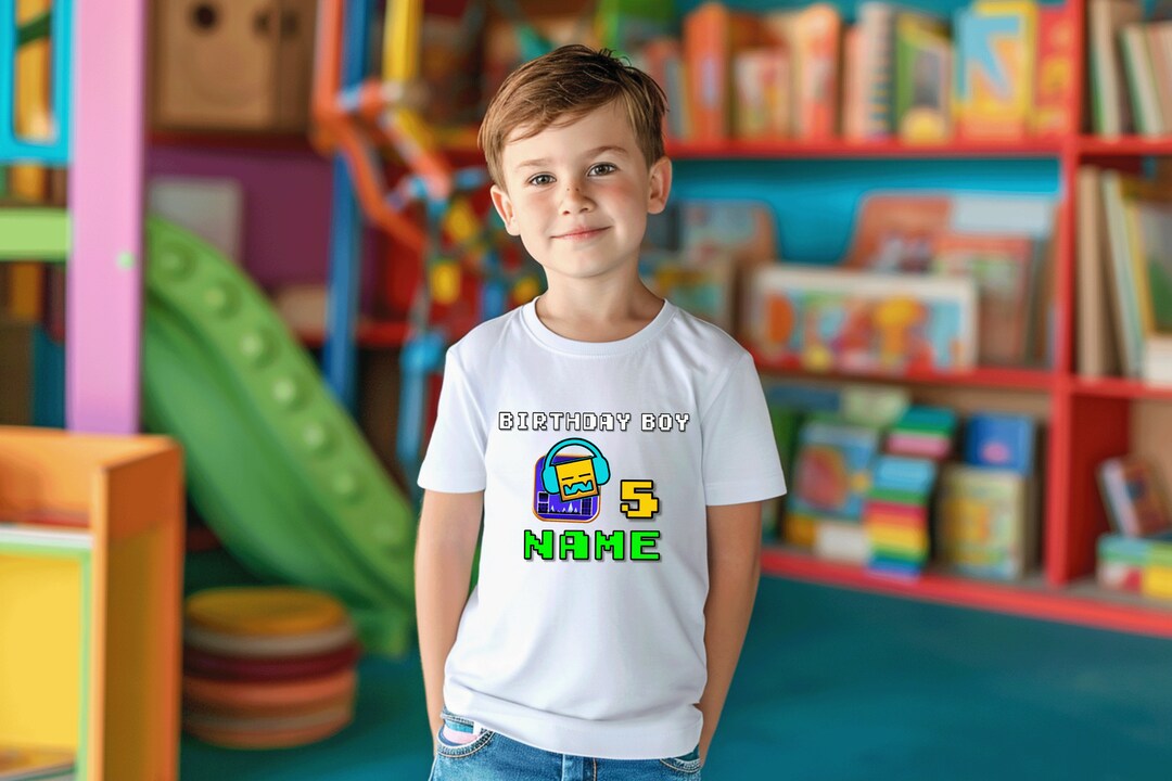 Custom Geometry Dash Birthday Shirt, Kids Video Game Bday Tshirt ...