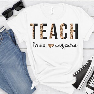 Teach Love Inspire Shirt, Custom Teacher Shirt, Cheetah Print Teacher ...
