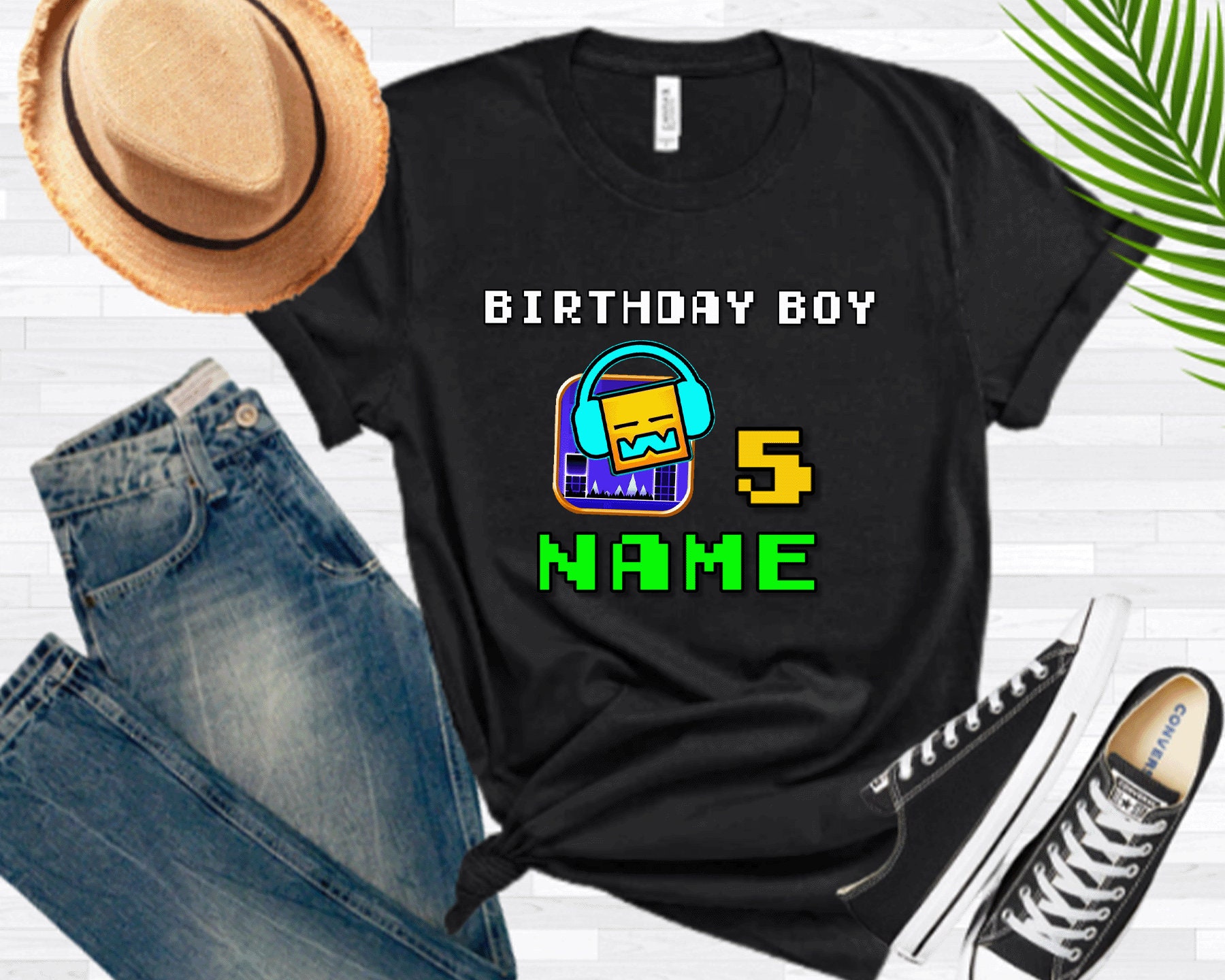 Custom Geometry Dash Birthday Shirt, Kids Video Game Bday Tshirt ...