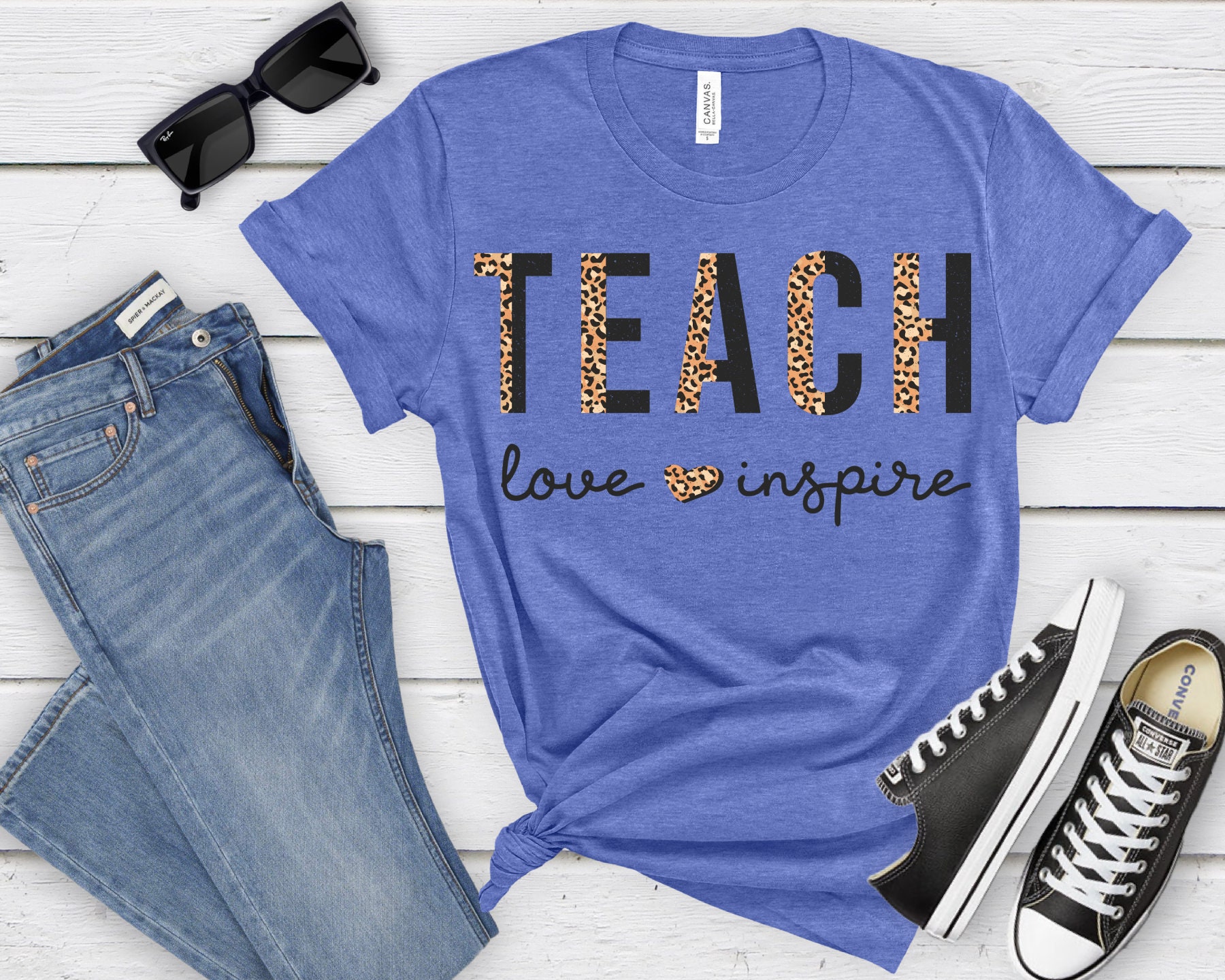 Teach Love Inspire Shirt, Custom Teacher Shirt, Cheetah Print Teacher ...