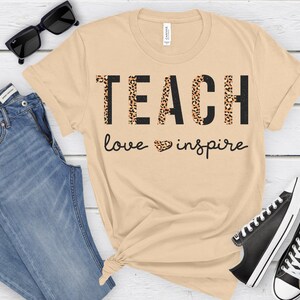 Teach Love Inspire Shirt, Custom Teacher Shirt, Cheetah Print Teacher ...