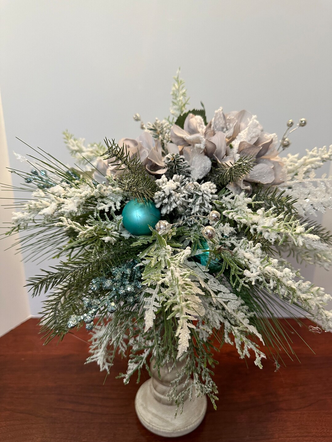 Winter Centerpiece, Snowy Design, Blue and White Decor, Winter ...