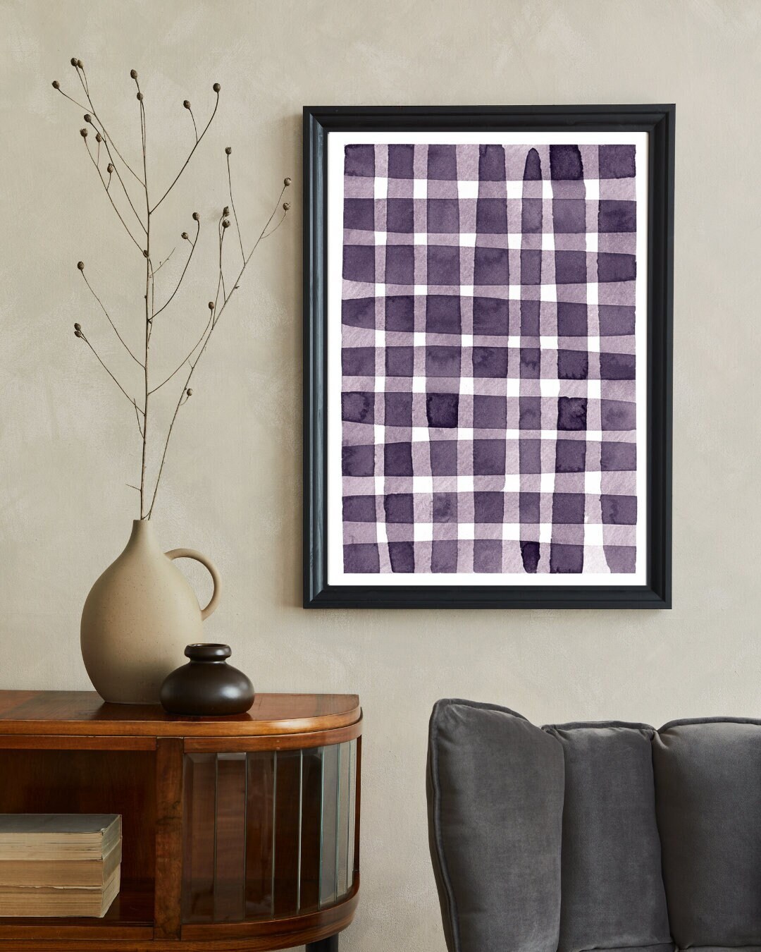 Watercolor Digital Wall Art Print -- Modern, Checkered, Rustic ...