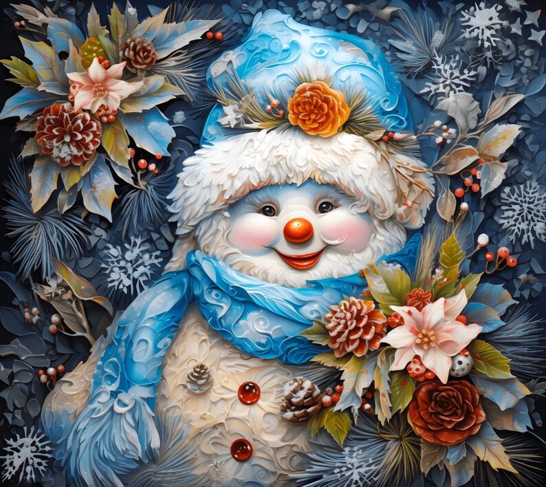 Snowman With Smiley Face and Blue Scarf - Etsy