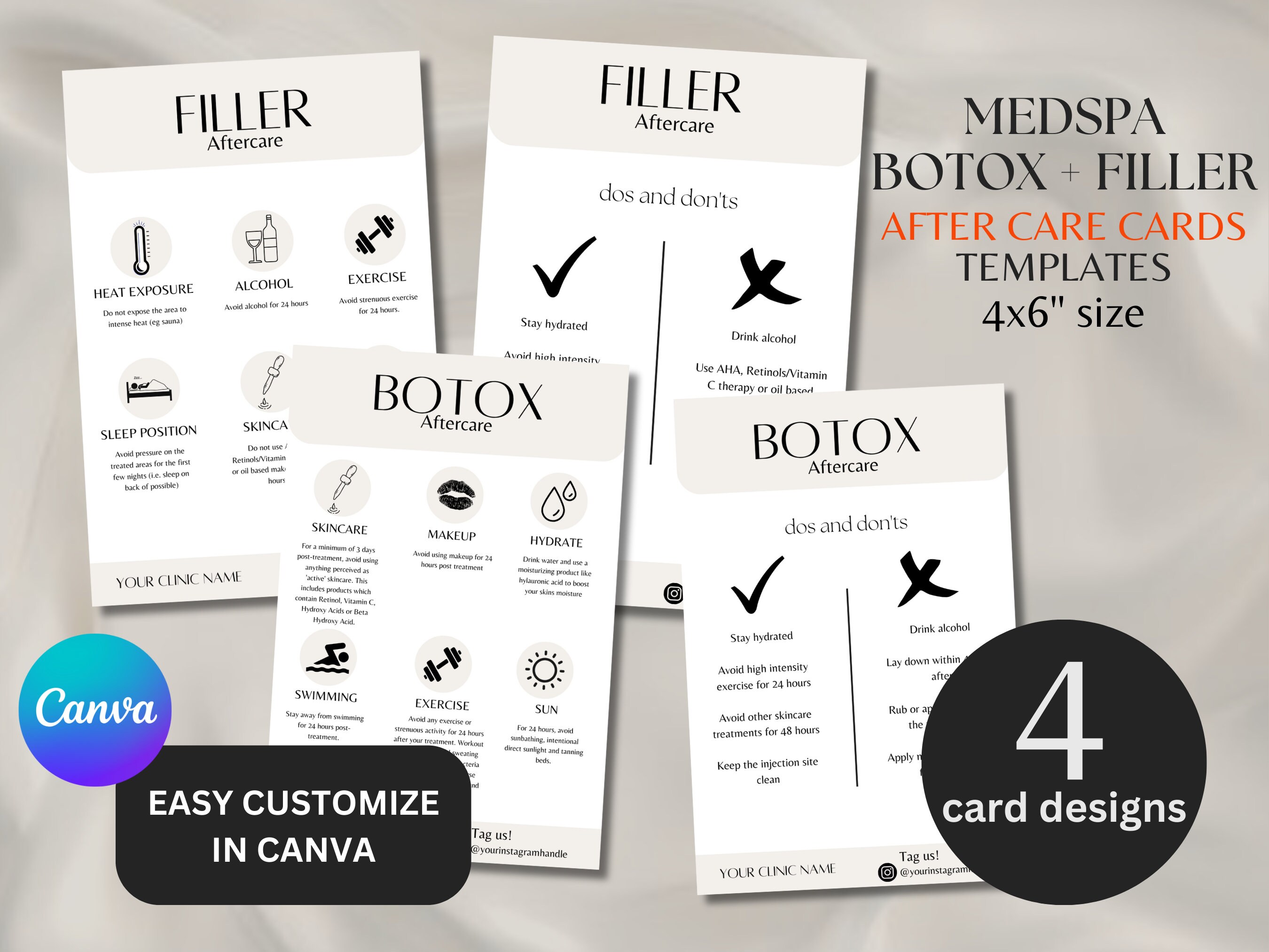Botox and Filler Aftercare Card Templates for Injector Nurses | Neutral ...