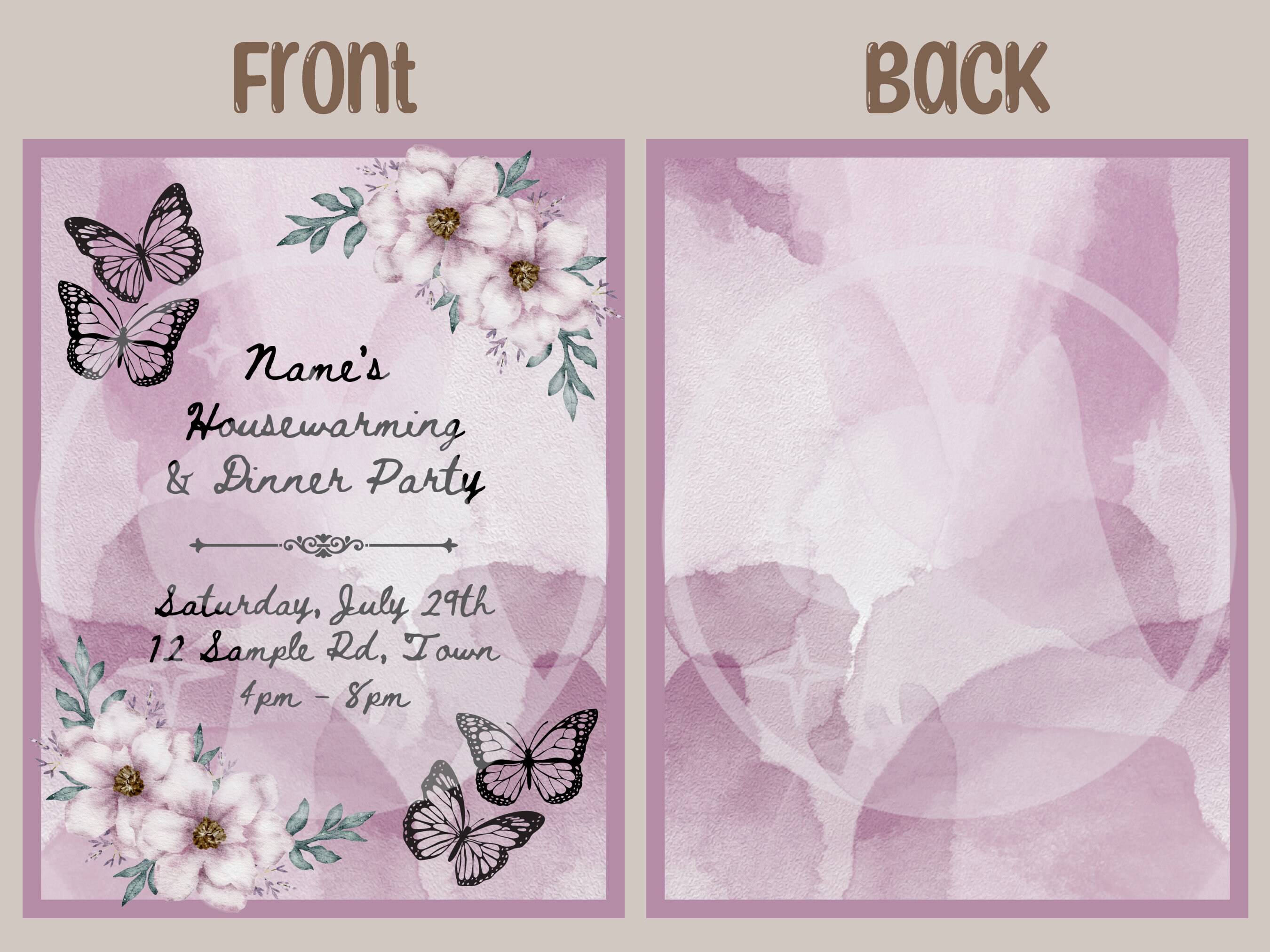 Purple Floral Party Invitation Template, Event Invite, Instant ...