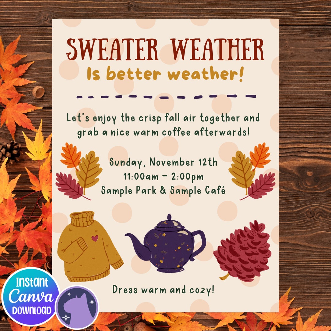 Sweater Weather Coffee Invite Flyer, Fall Event, Customizable ...