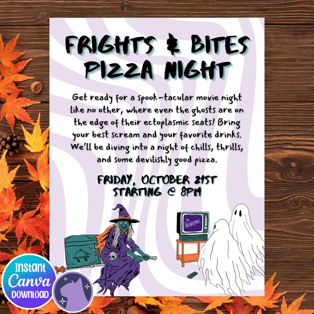 Scary Movie Pizza Party Invite, Halloween, Customizable, Personalizable ...