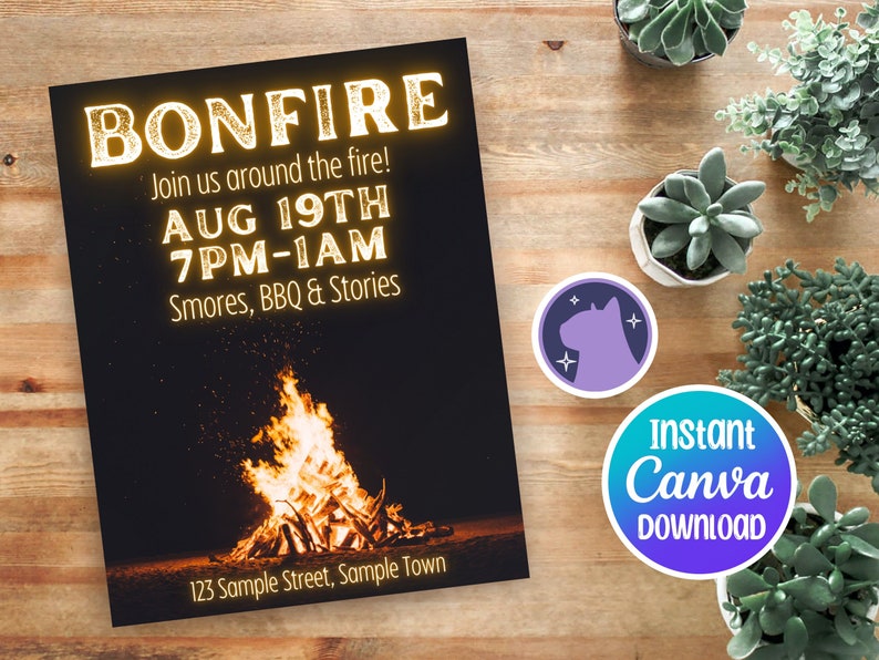 Glowing Bonfire Invite Flyer, Customizable, Personalizable, Canva ...
