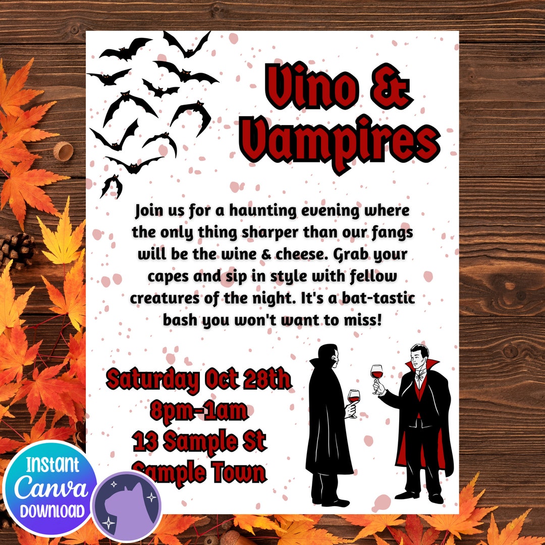 Vino and Vampires Adult Halloween Party Invite, Customizable ...