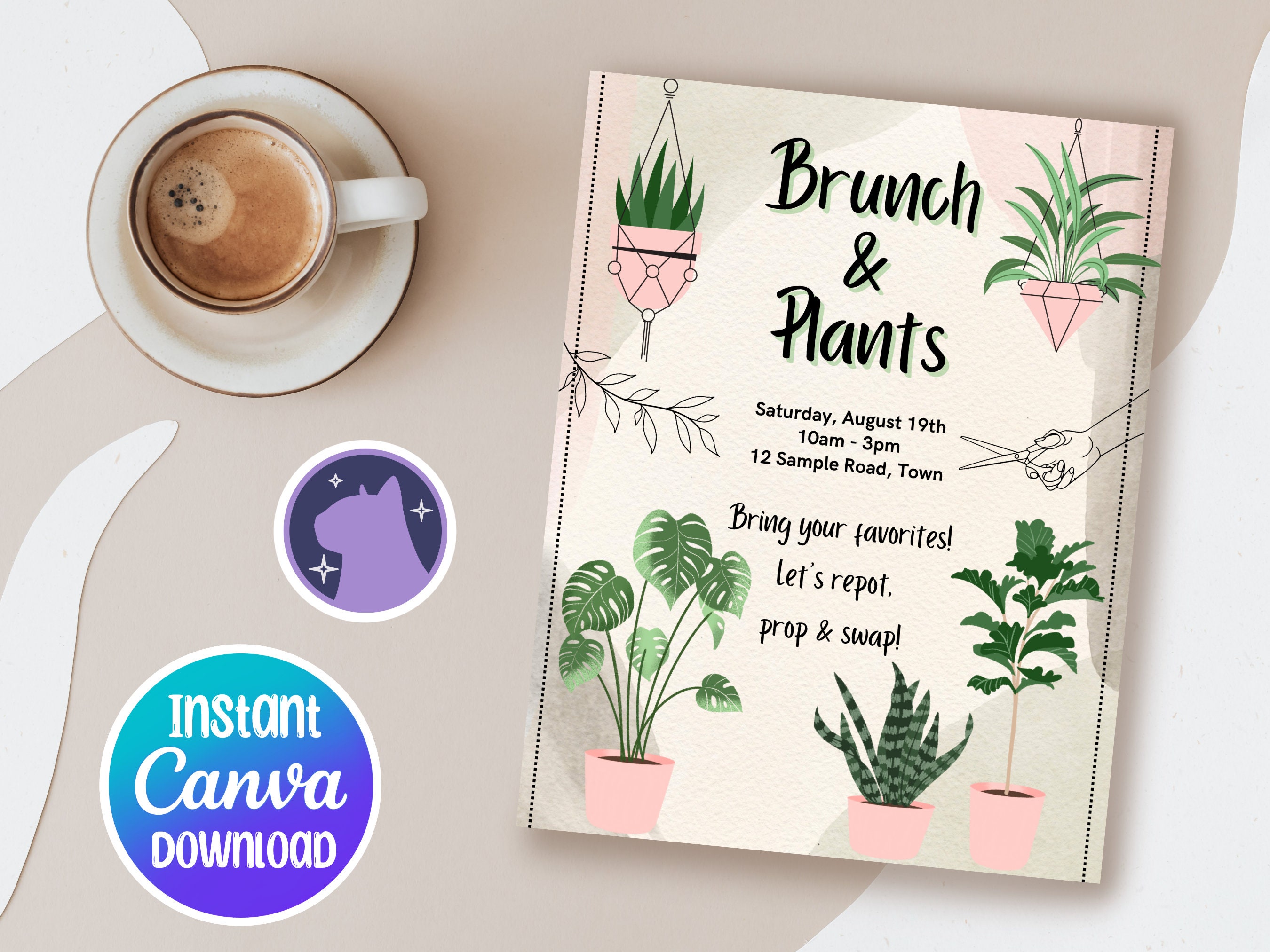 Brunch and Plants Invitation Template, Event Invite, Instant ...