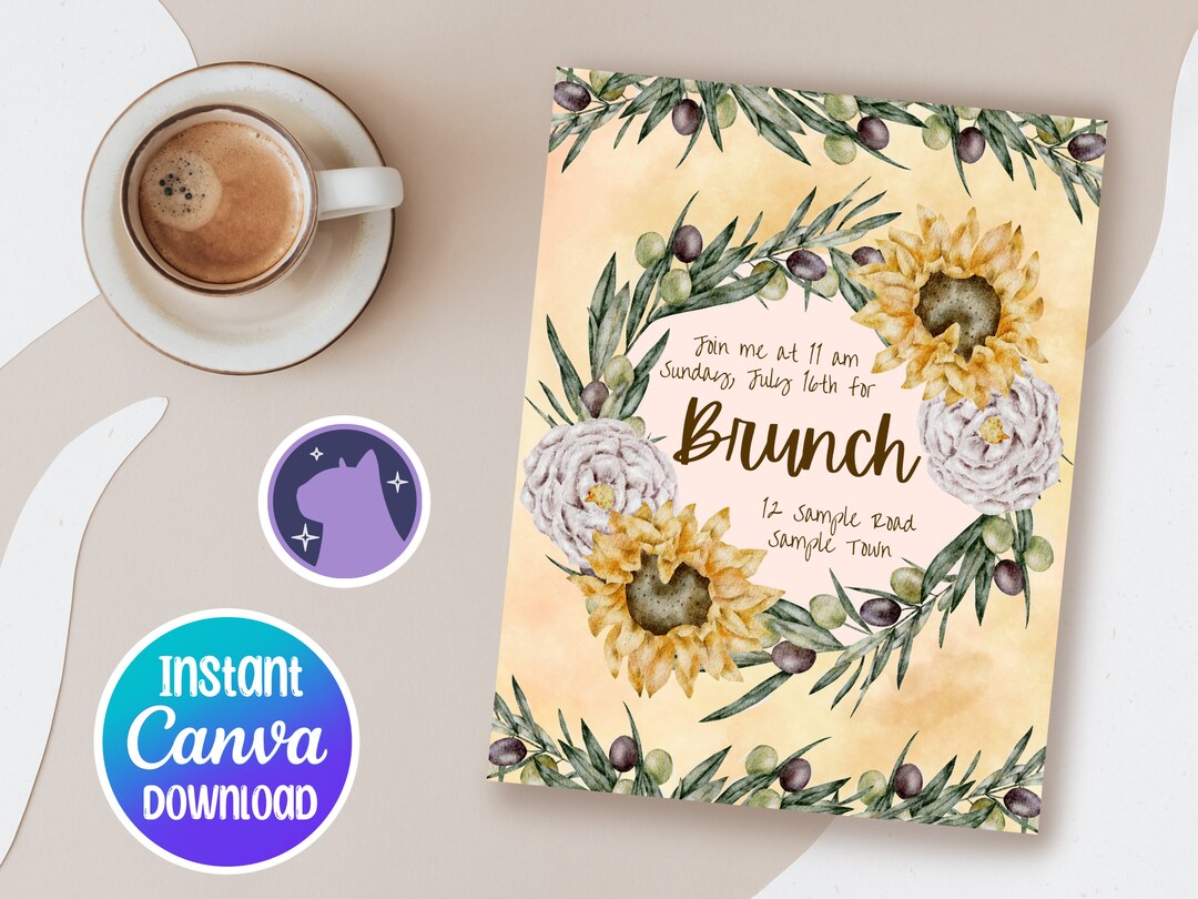 Sunflower Brunch Invitation Template, Event Invite, Instant, Customizable, Personalizable, Canva ...