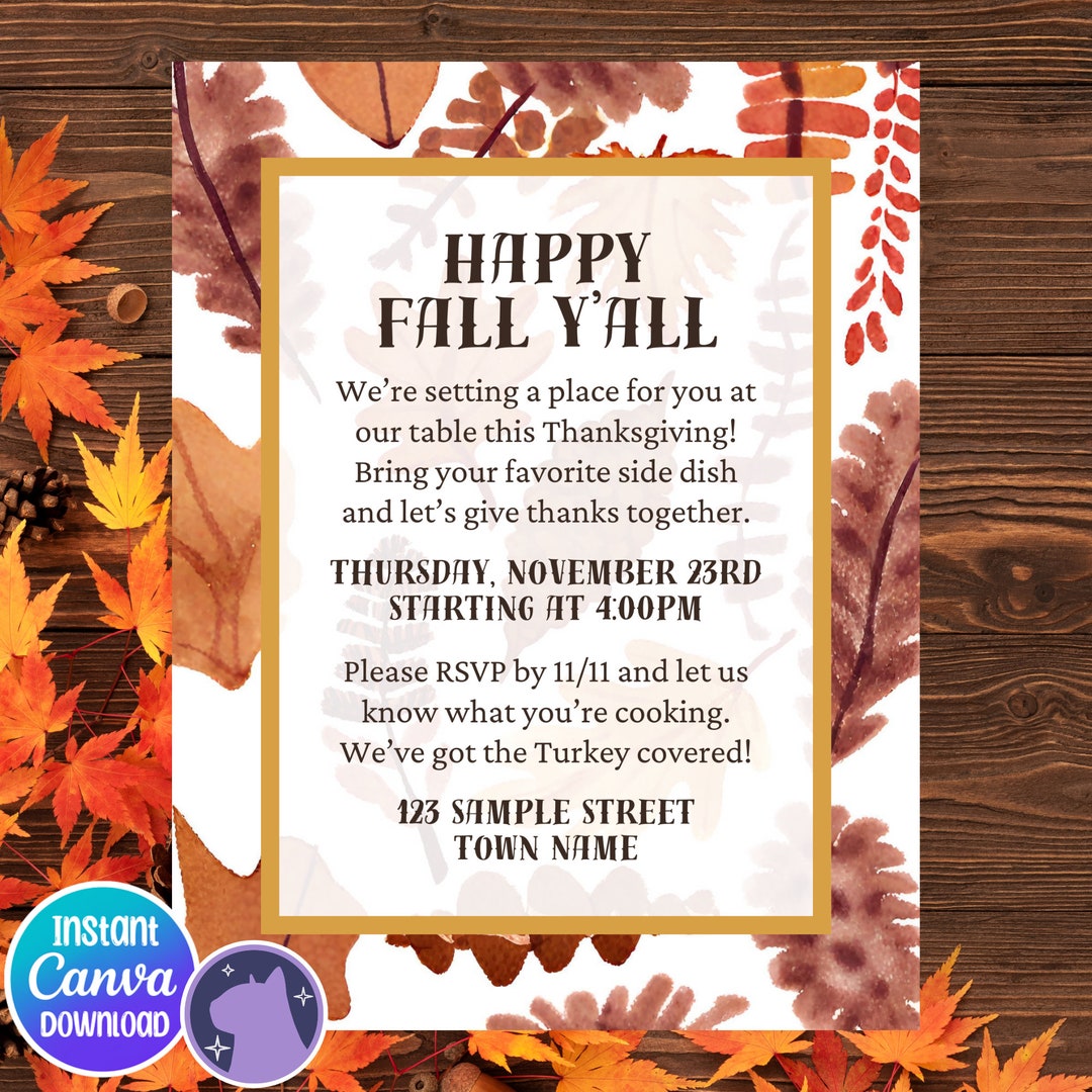 Botanical Thanksgiving Invite, Watercolor, Customizable, Personalizable ...