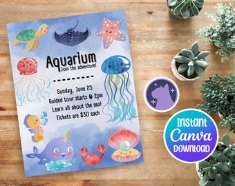 Aquarium Trip Aquatic Invite, Customizable, Personalizable, Canva ...
