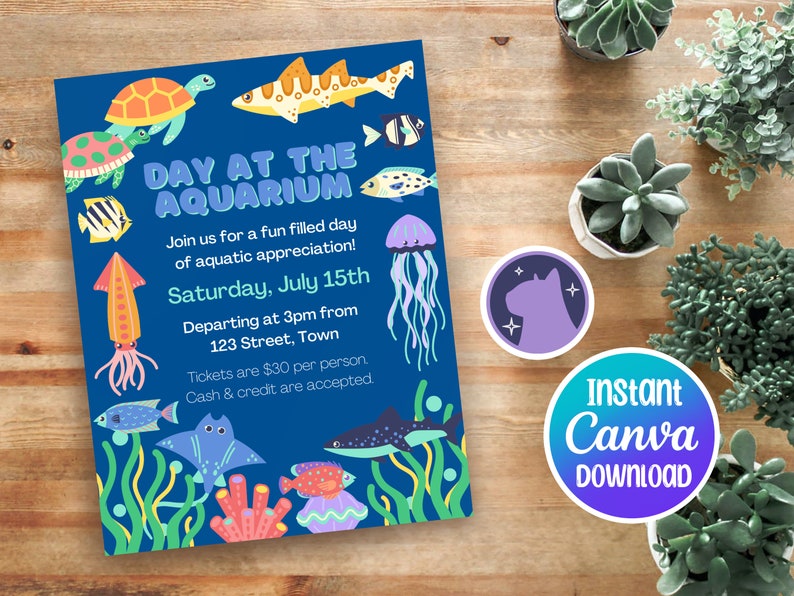 Aquarium Trip Aquatic Invite, Customizable, Personalizable, Canva ...