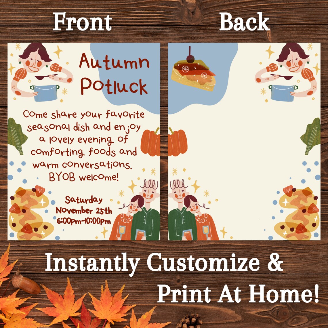 Autumn Potluck Invite, Customizable, Personalizable, Canva Template ...