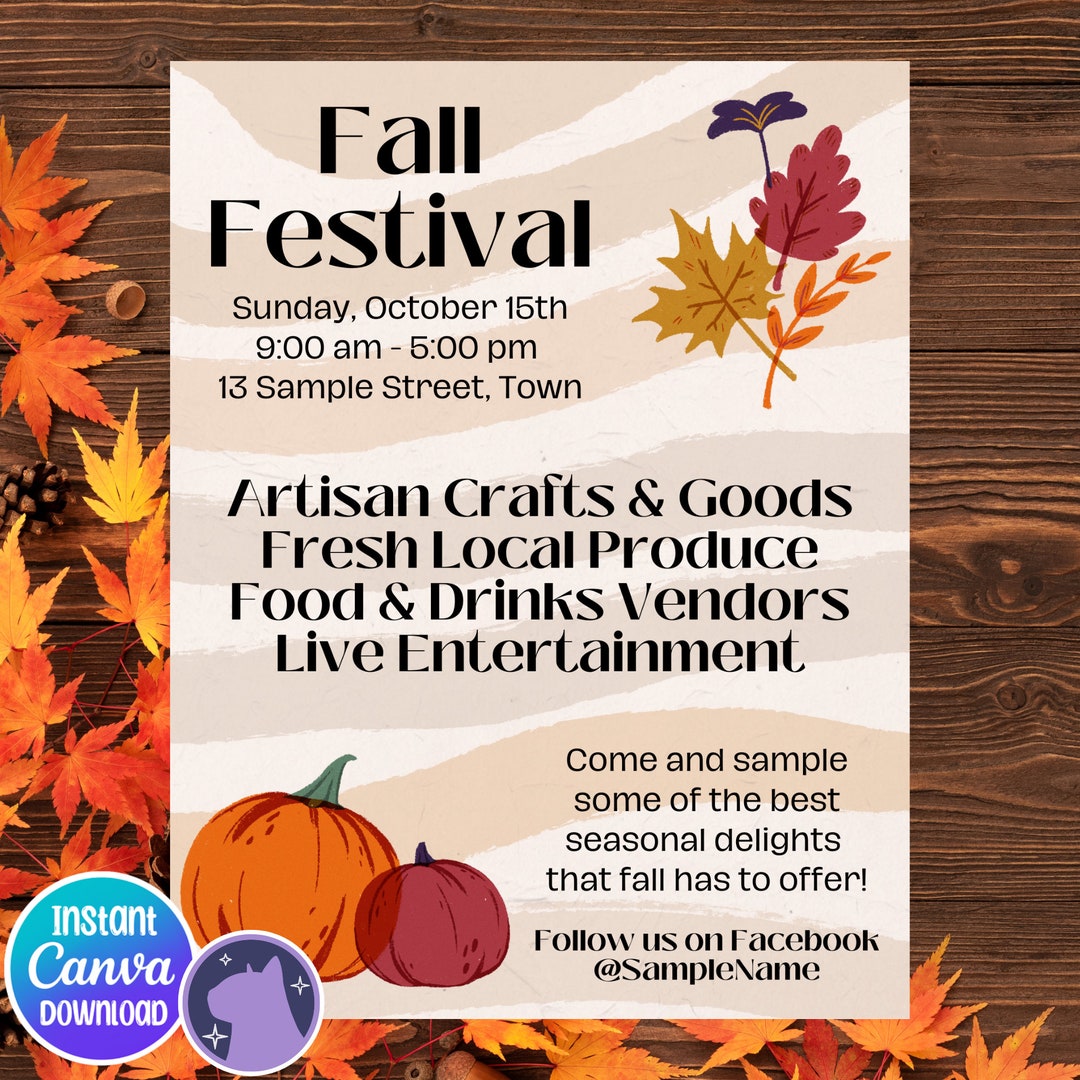 Fall Festival Pumpkins and Leaves Invite, Customizable, Personalizable ...