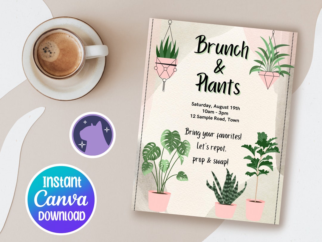 Brunch and Plants Invitation Template, Event Invite, Instant ...