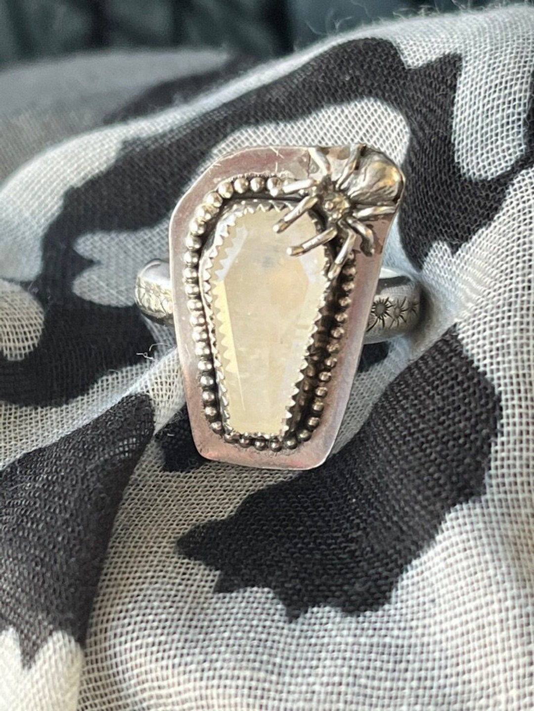 Gothic Style Coffin Shaped Moonstone Ring Set in Sterling Silver. - Etsy