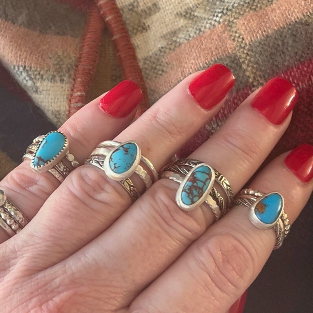 Sterling Silver and Turquoise Stacker Rings - Etsy