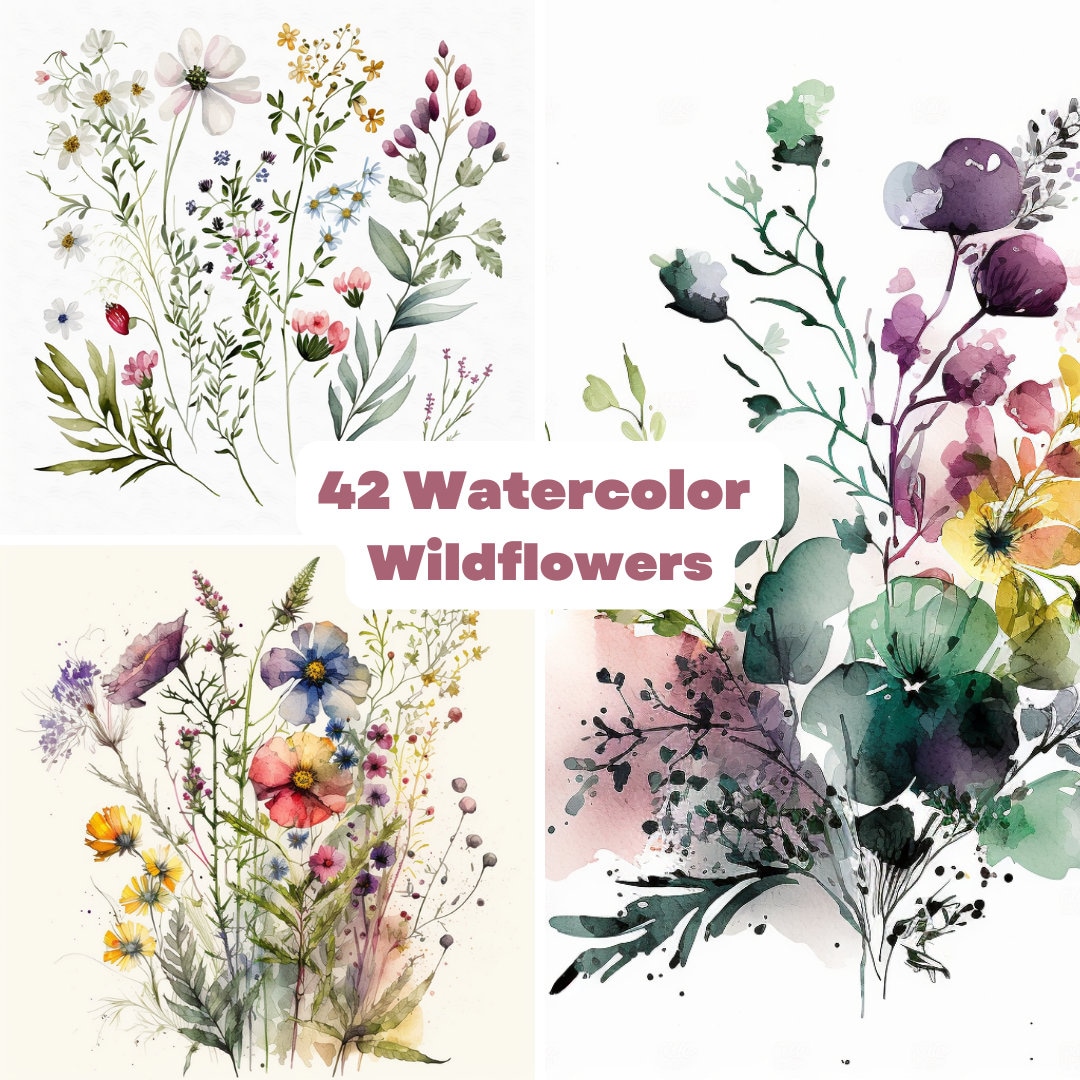Watercolor Spring Wildflowers Clipart- 42 Images - Wedding Meadow ...