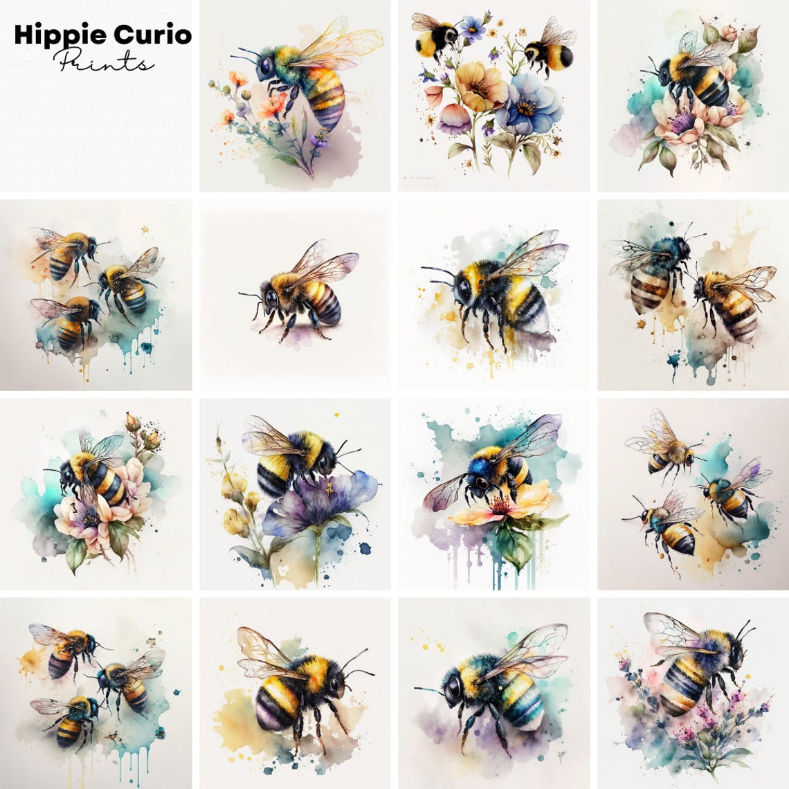 Bees and Flowers Clip Art- Watercolor Cute Bee - PNG for Commercial Use ...