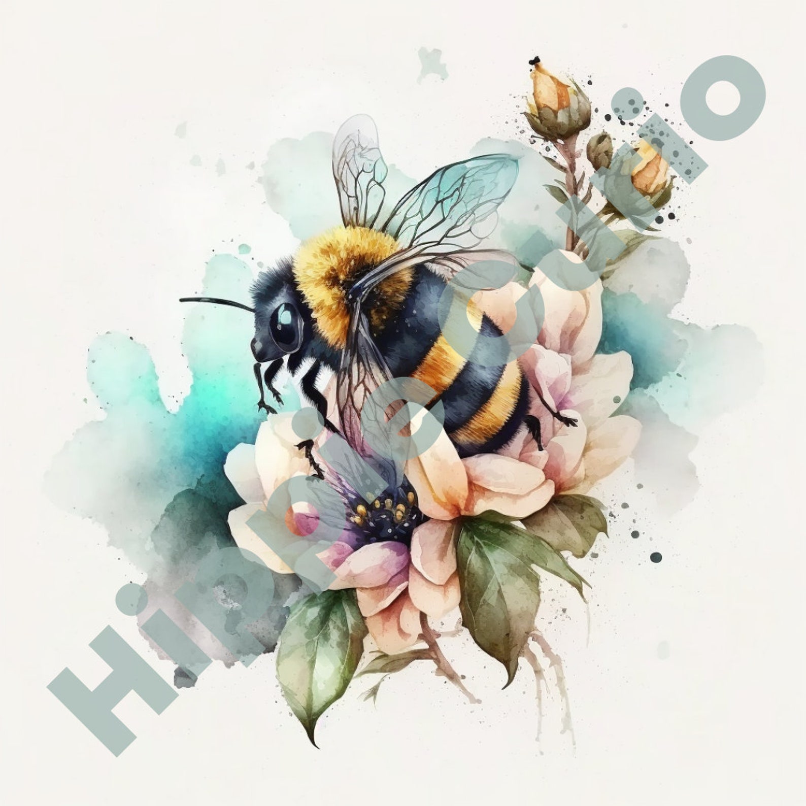 Bees and Flowers Clip Art- Watercolor Cute Bee - PNG for Commercial Use ...