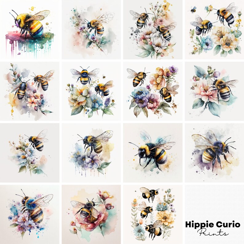 Bees and Flowers Clip Art- Watercolor Cute Bee - PNG for Commercial Use ...
