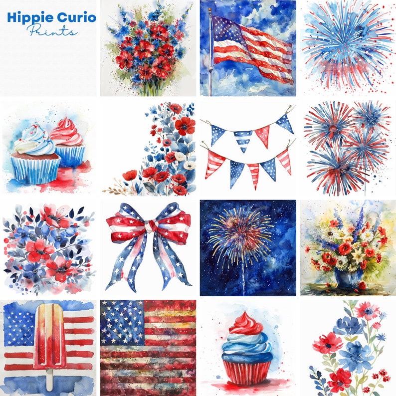 Vibrant Watercolor Fourth of July Clipart: Instant Download for ...