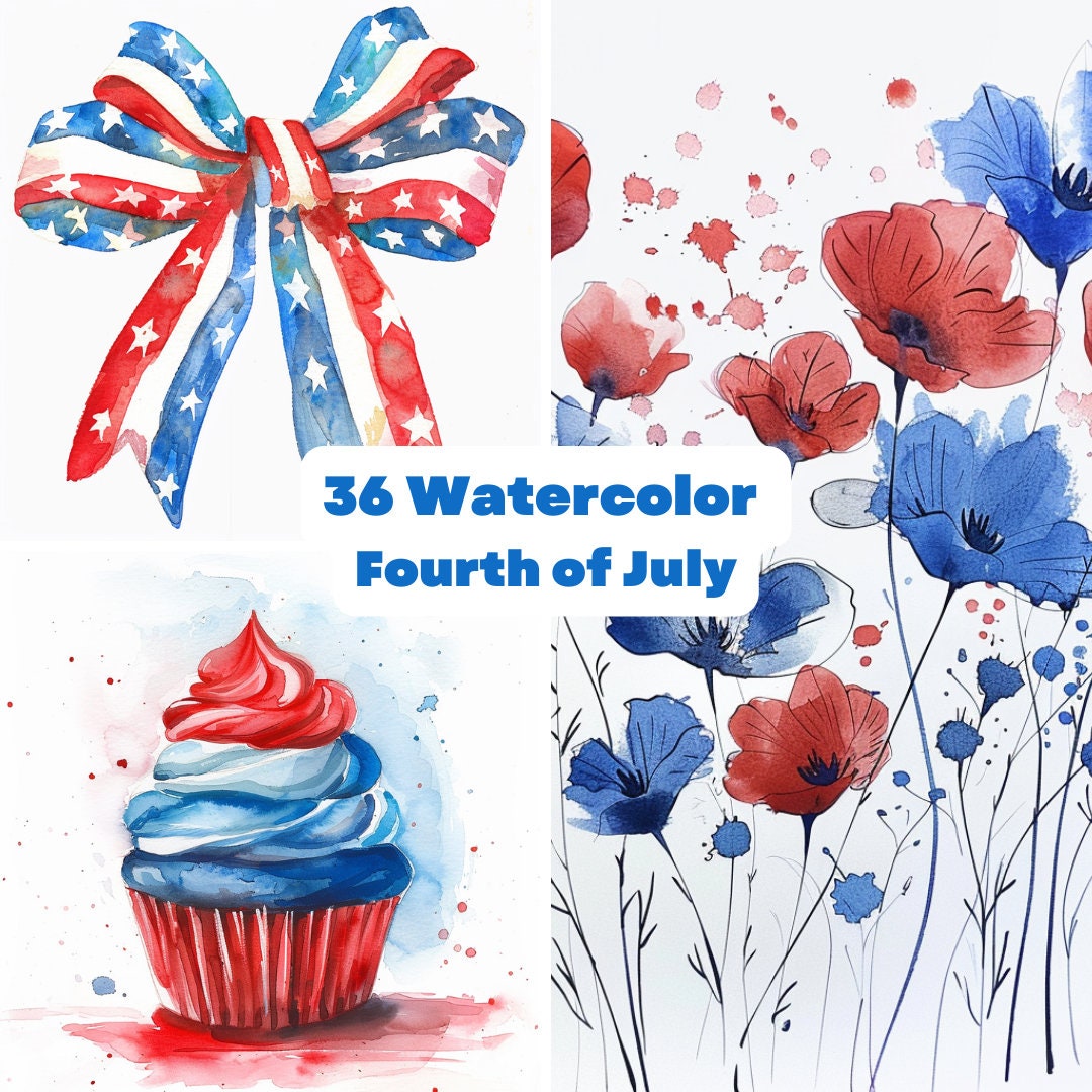 Vibrant Watercolor Fourth of July Clipart: Instant Download for ...