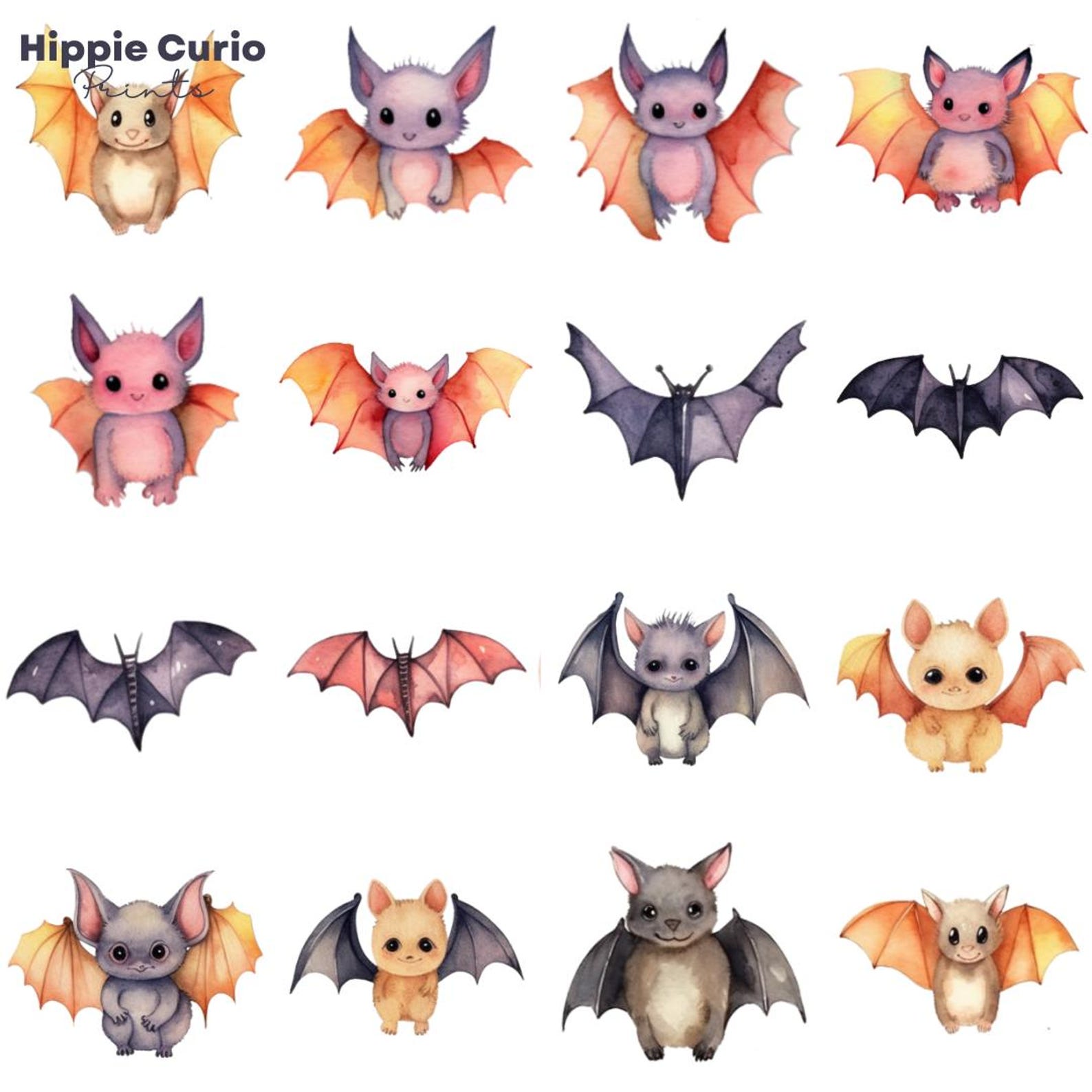Watercolor Cute Bats Halloween Clipart - 31 Images Instant Download ...
