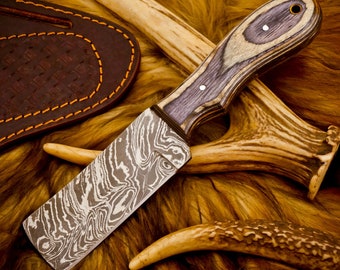 Cowboy Bull Cutter Knife Texas Flag Handle With Damascus Blade and Pan ...