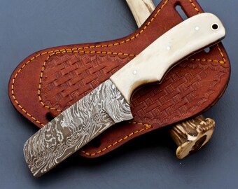 Cowboy Bull Cutter Knife Texas Flag Handle With Damascus Blade and Pan ...
