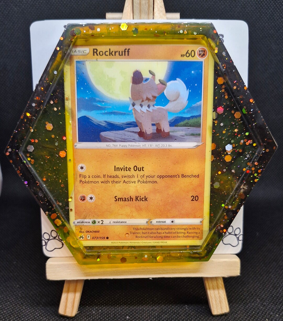 Pokemon Rockruff TCG Card Resin Coaster Black, Glitter, Trinket, Token ...