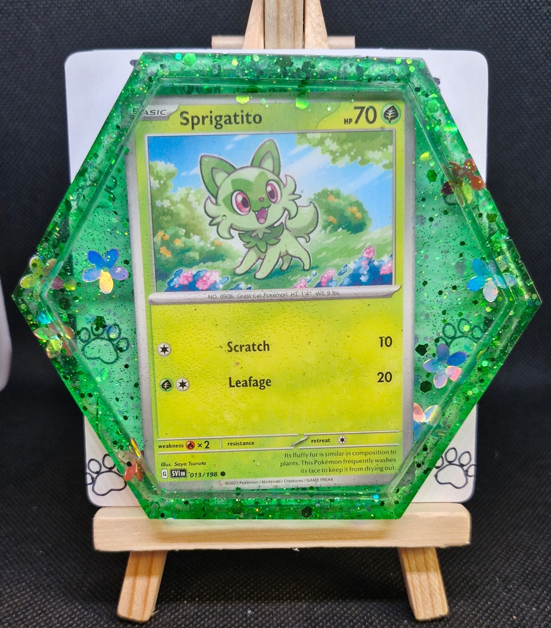 Pokemon Sprigatito TCG Card Resin Coaster Green, Glitter, Flowers ...