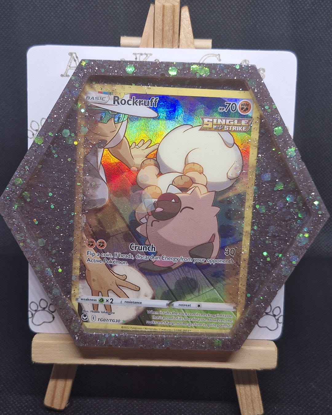 Pokemon Rockruff Full Art TCG Card Resin Coaster Glitter, Trinket ...