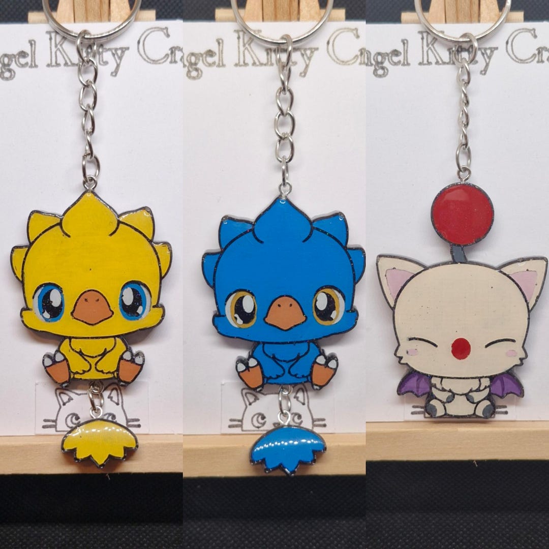 Chocobo & Moogle Hand Painted Resin Keychains. Final Fantasy, Racer ...