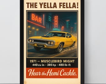 1971 Road Runner Poster – Yellow Mopar Muscle Car Wall Art - Etsy