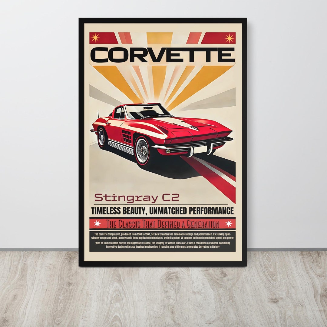 Vintage Corvette Stingray C2 Poster, Retro Car Nursery Decor, Retro ...